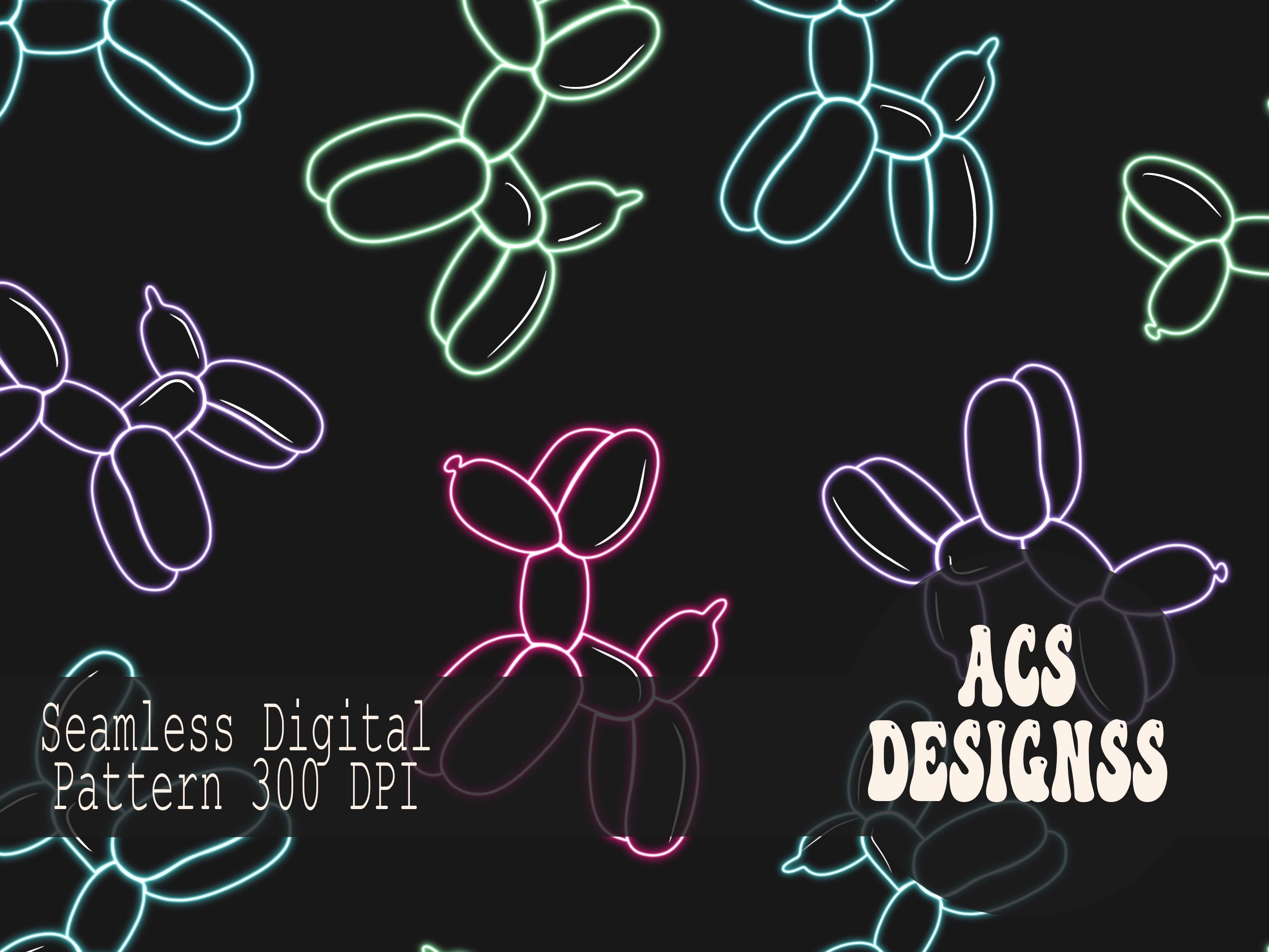 Neon Balloon Dog Digital Paper Seamless Repeating Pattern - Etsy