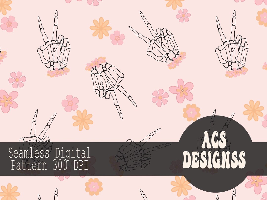 Skeleton Peace Sign Floral Digital Paper | Repeating Surface Pattern ...