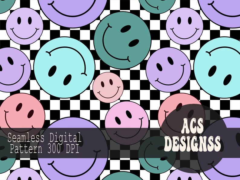 Checkered Smiley Face Digital Paper | Seamless, Repeating Pattern ...