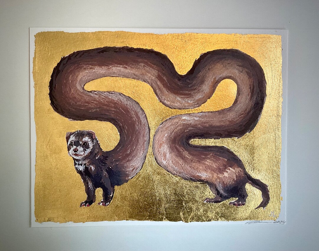 Hand-gilded Gold Leaf Noodle Ferret Print - Etsy