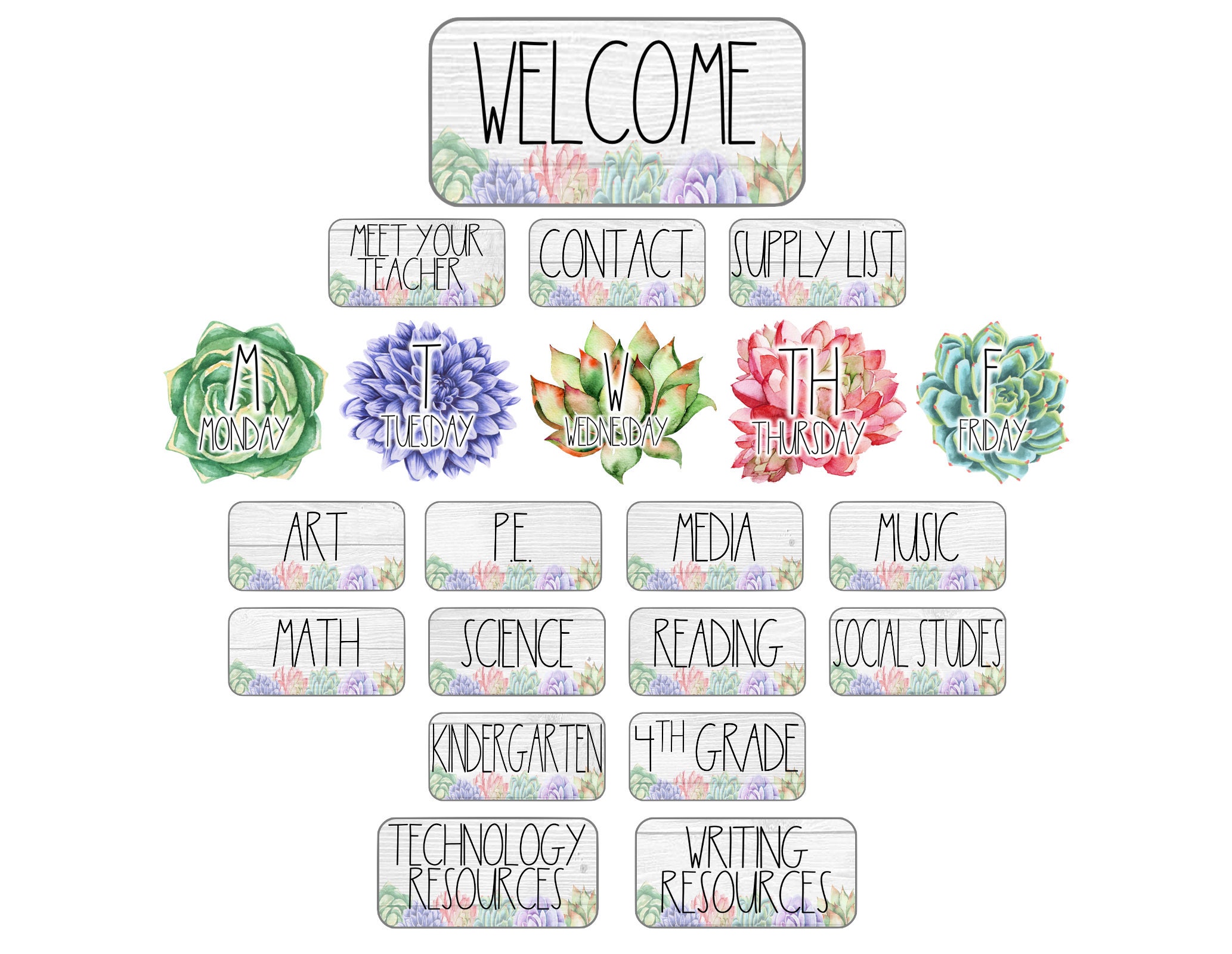 Succulents and Shiplap Canvas Buttons, Virtual Education, Digital ...