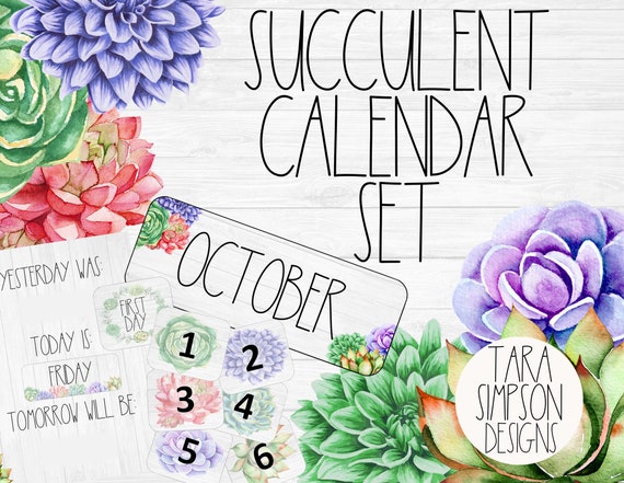 Succulent Calendar Set digital Download Calendar School | Etsy Canada