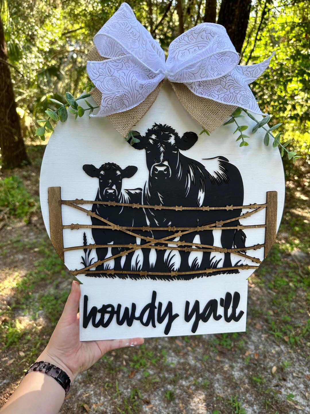 Howdy Ya’ll Door Hanger, Howdy Cow Sign, Western Wooden Decor, Welcome ...