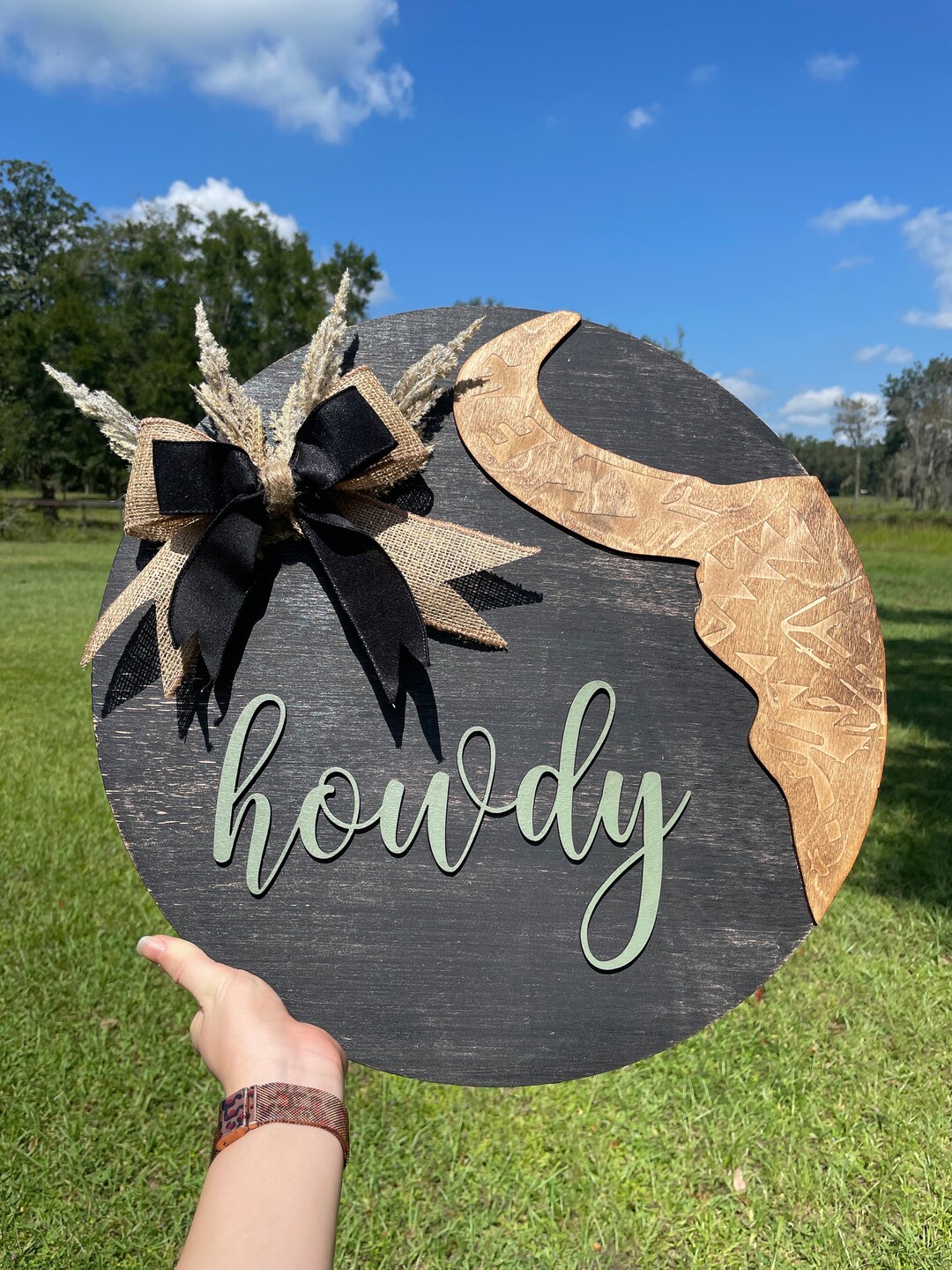 Howdy Door Hanger, Round, Boho, Gift, Housewarming Gift, Western, Front ...