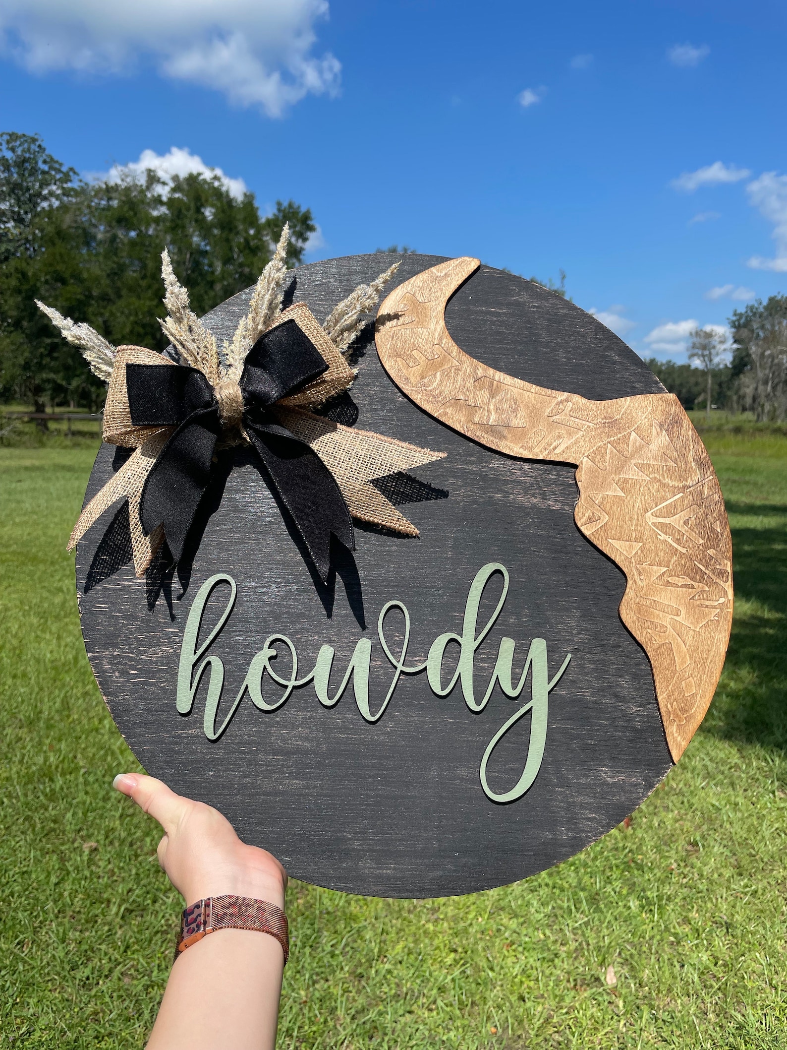 Howdy Door Hanger, Round, Boho, Gift, Housewarming Gift, Western, Front ...