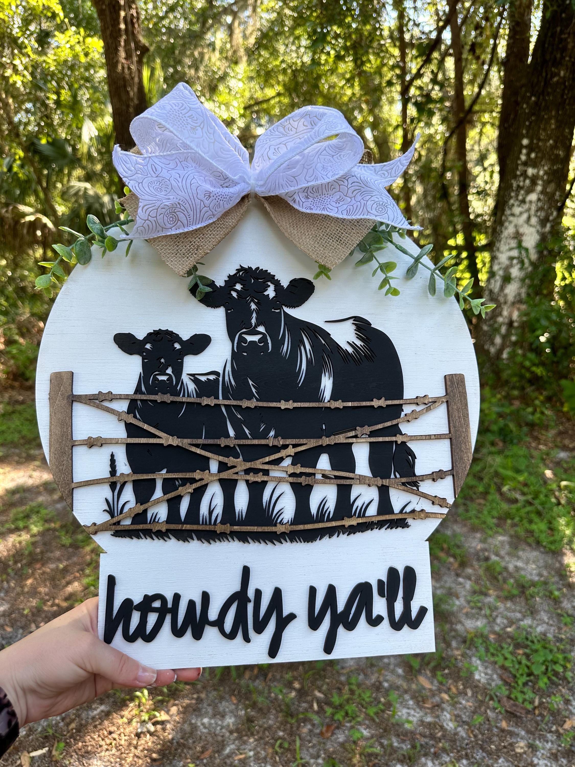 Howdy Ya’ll Door Hanger, Howdy Cow Sign, Western Wooden Decor, Welcome ...