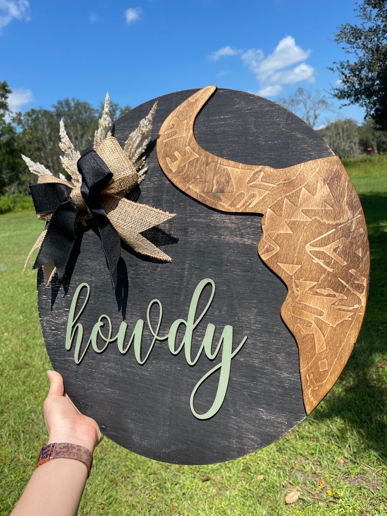 Howdy Door Hanger, Round, Boho, Gift, Housewarming Gift, Western, Front ...