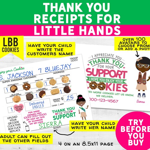 Girl Scout Cookie Thank You Card Receipt Editable Canva - Etsy