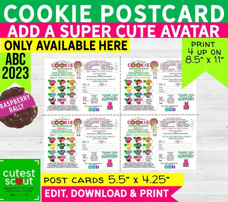 2023 Girl Scout ABC Cookie Post Cards With Avatars DIGITAL - Etsy