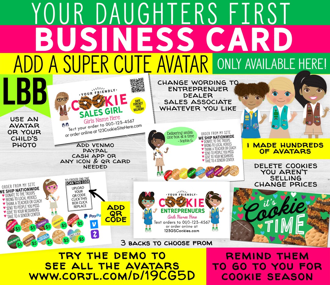 Girl Scout Cookie Business Cards. Cutest Cards, DIGITAL Download, LBB ...