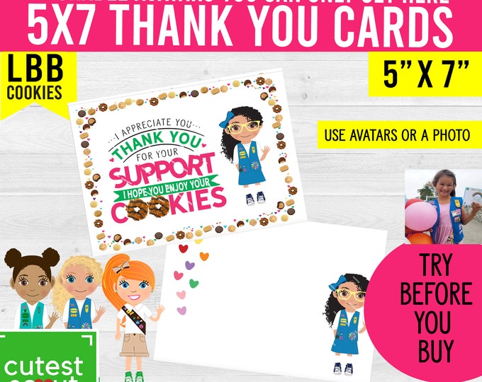 Scout Thank You Cards Printable Scout Cookies Thank You Notes Cookie ...