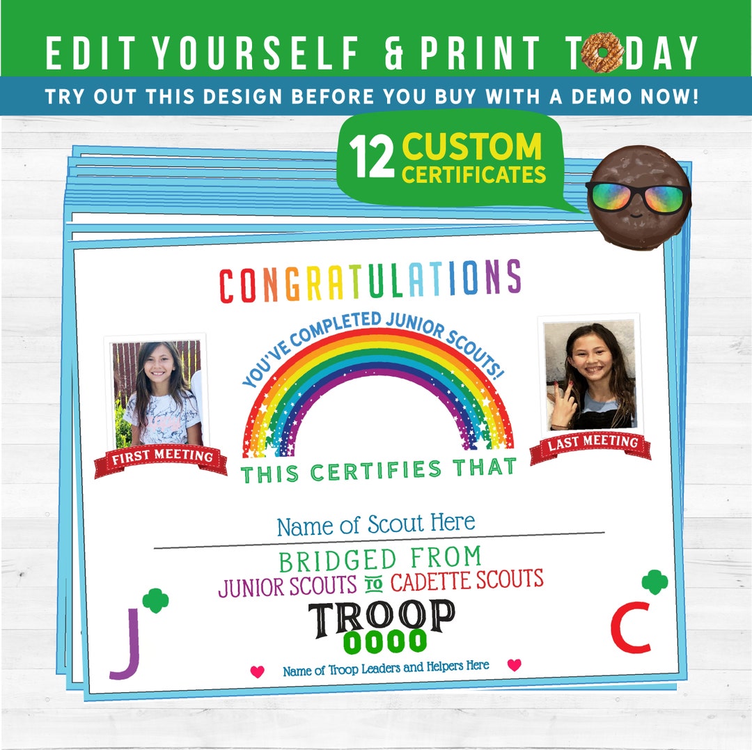Girl Scout Bridge Ceremony Certificate Printables, Junior to CADETTE ...