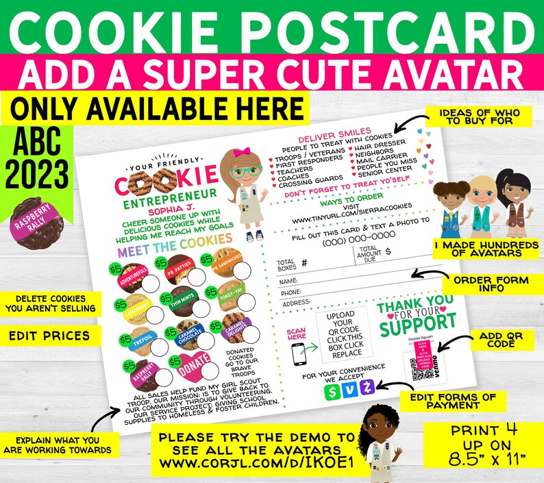 2023 Girl Scout ABC Cookie Post Cards With Avatars DIGITAL - Etsy