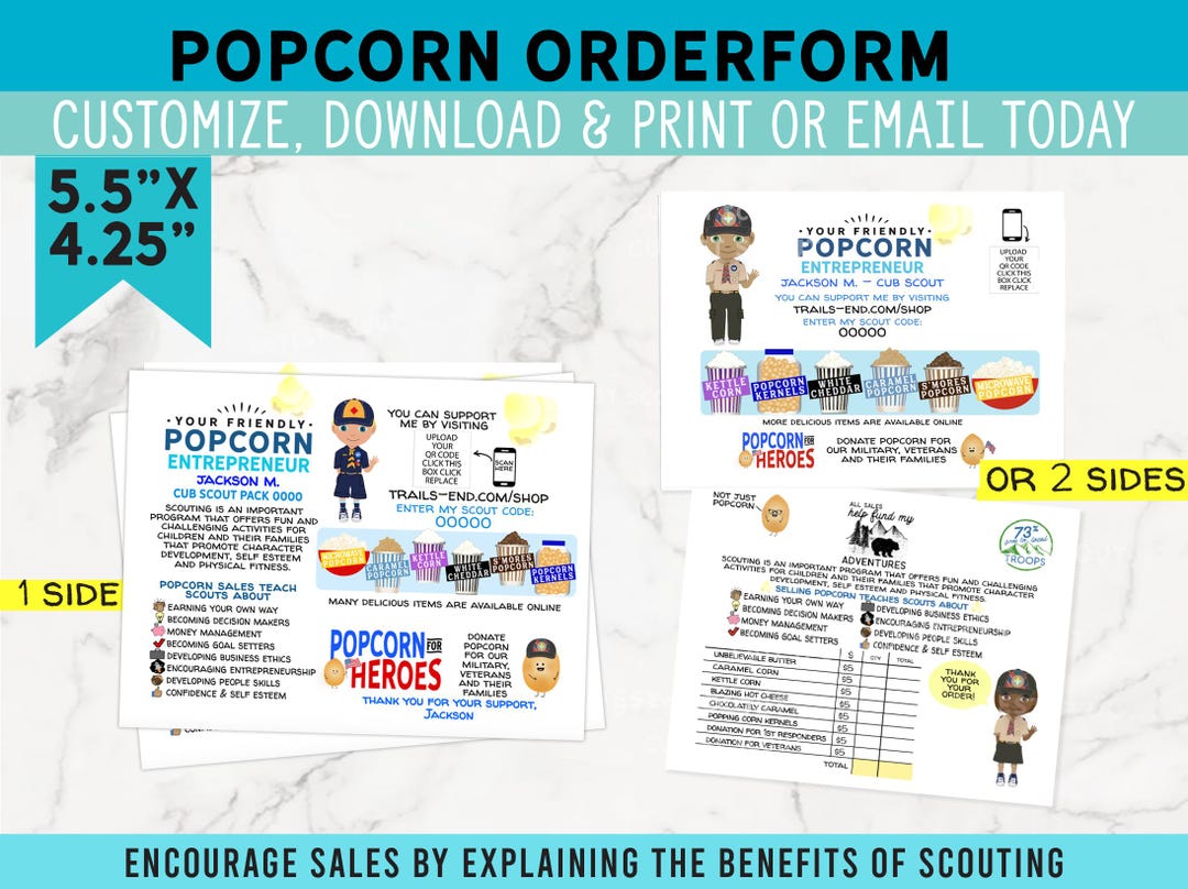 Cub Scout Popcorn Photo Postcard, Edit & Print From Home, Pass Out ...