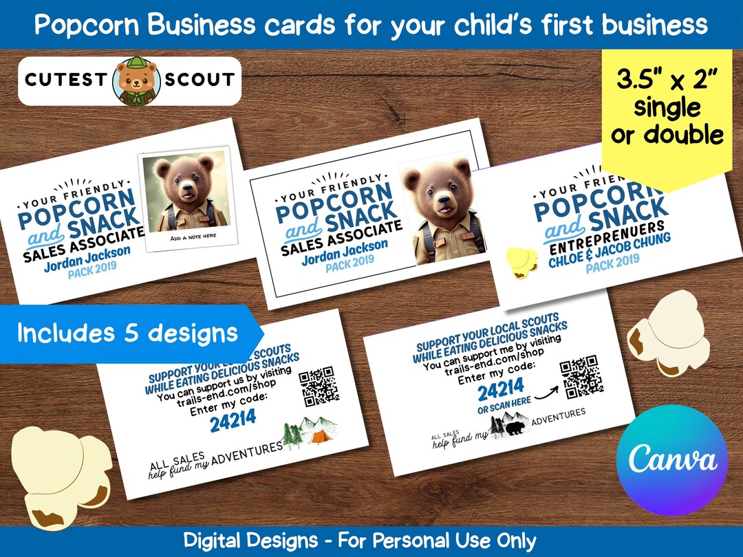 Popcorn BUSINESS Cards: Canva Template With QR Code (digital Download ...