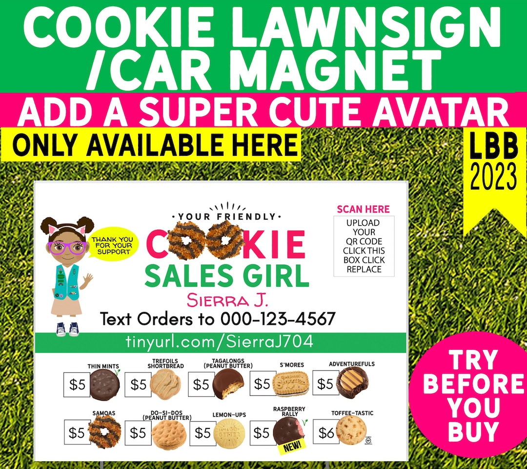 Girl Scout Cookie Lawn Sign / Car Magnet, Printable LBB 24"x18" Add QR ...