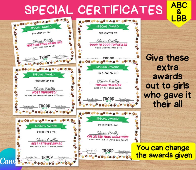 Scout Cookie Award Certificates, Customizable Canva Template (digital ...