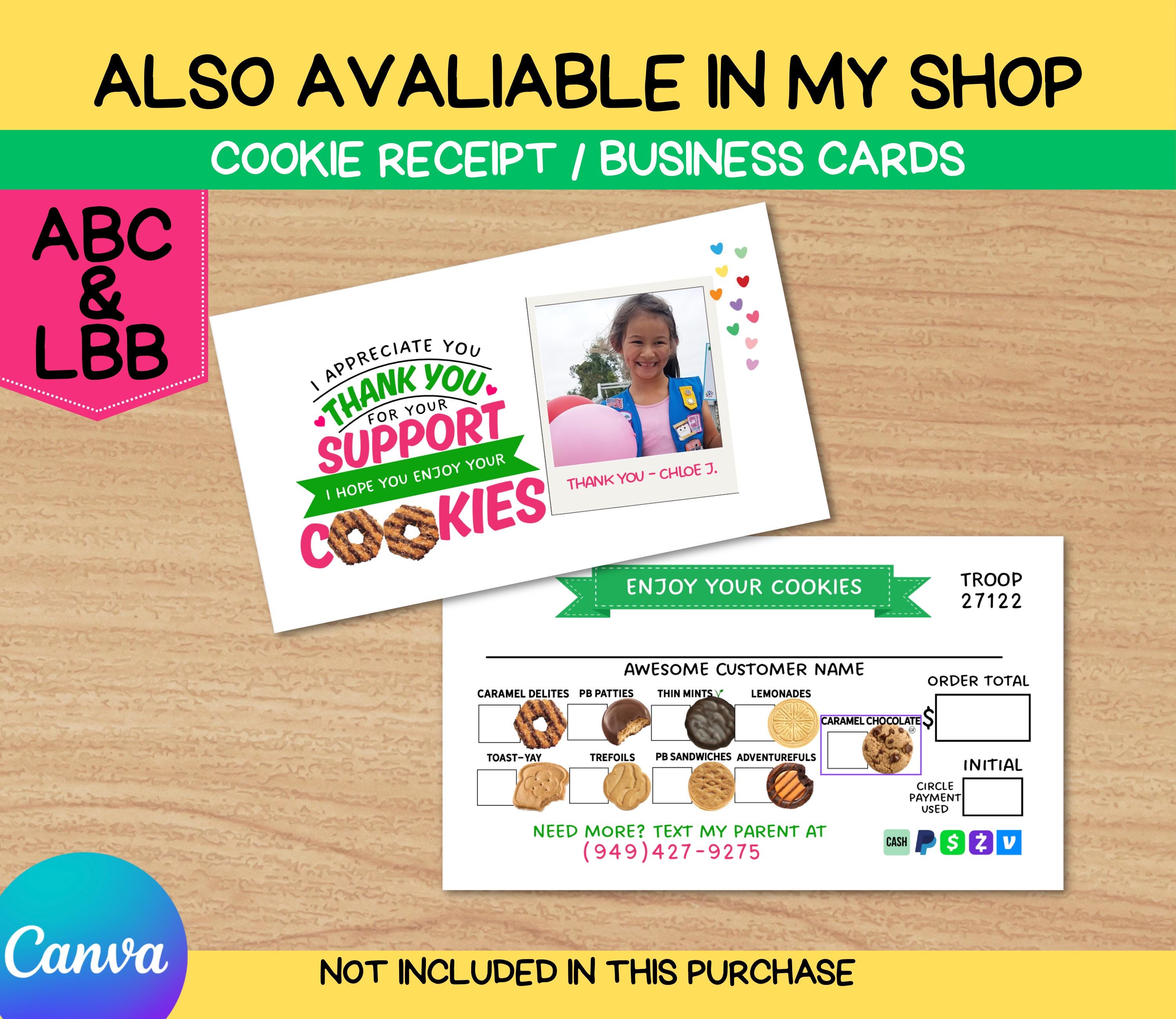 Scout Cookie Receipt / Thank You Card Template Postcard, ABC and LBB - Etsy