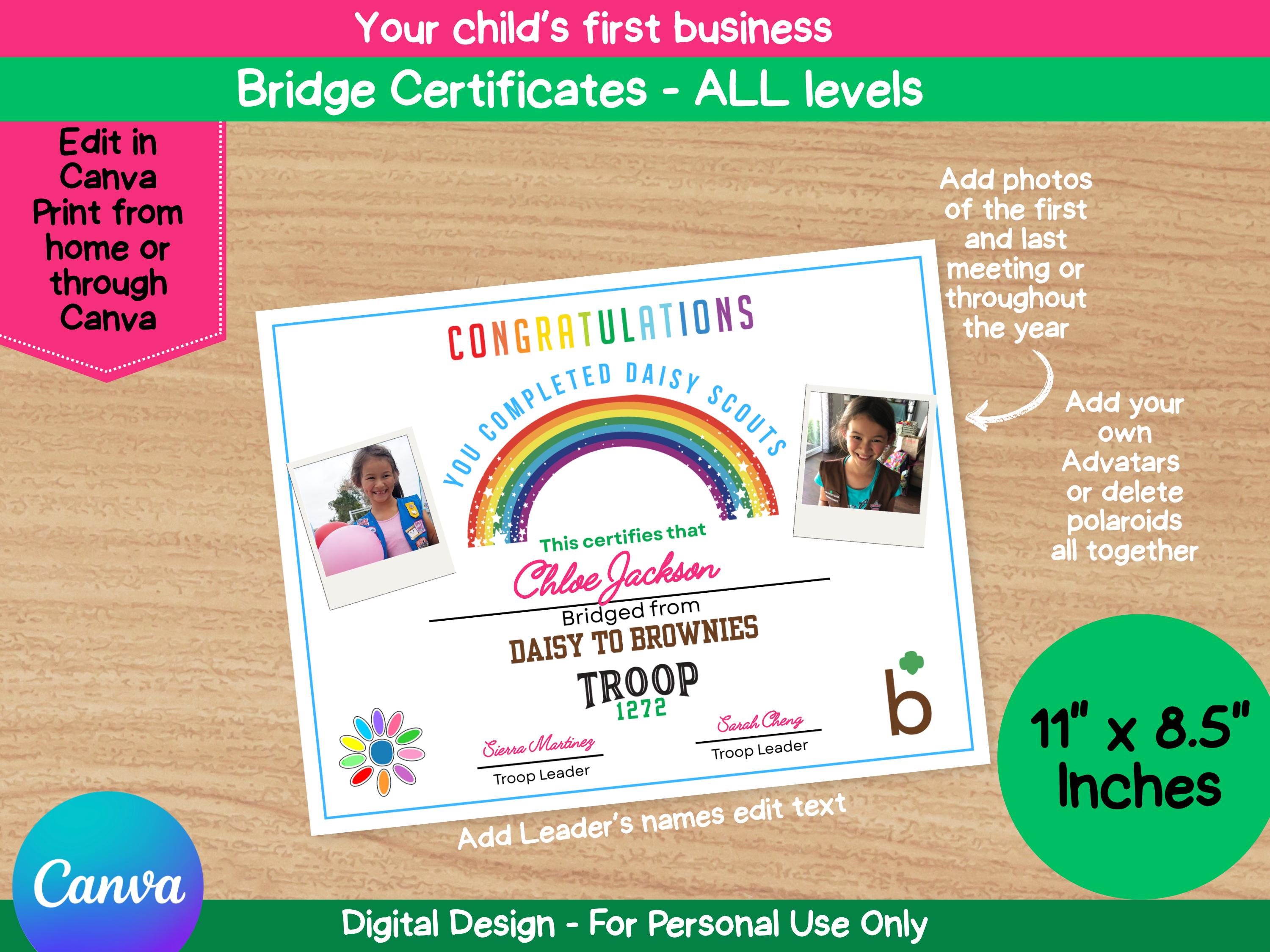 Scout Bridge Certificates: Editable Canva Template (digital Download ...