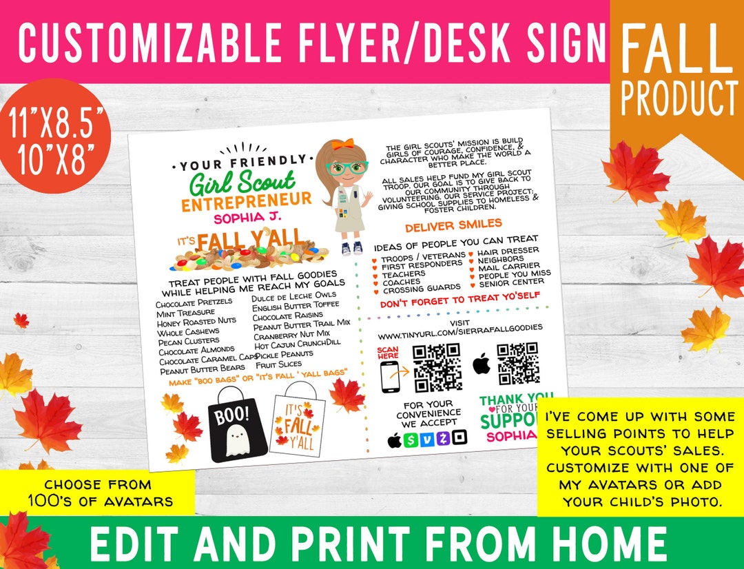 Girl Scout FALL Product Flyer / Desk Sign for Selling at Work - Etsy Canada
