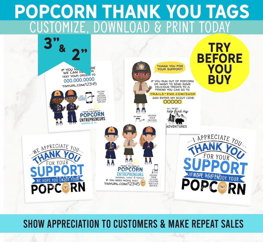 Cub Scout Popcorn Thank You Tags 3" DIY Printable. Make Every Customer ...