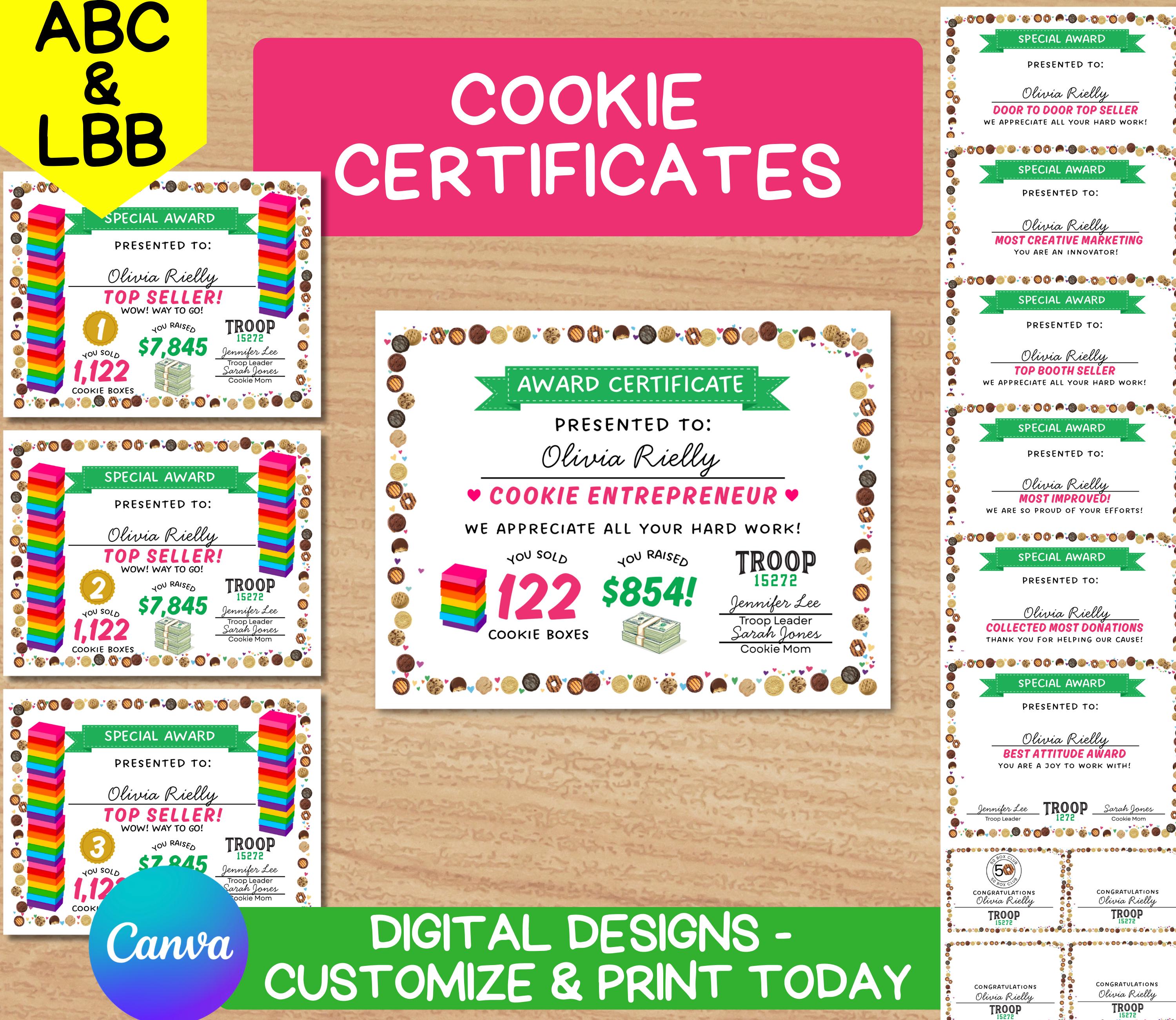 Scout Cookie Award Certificates, Customizable Canva Template (digital ...