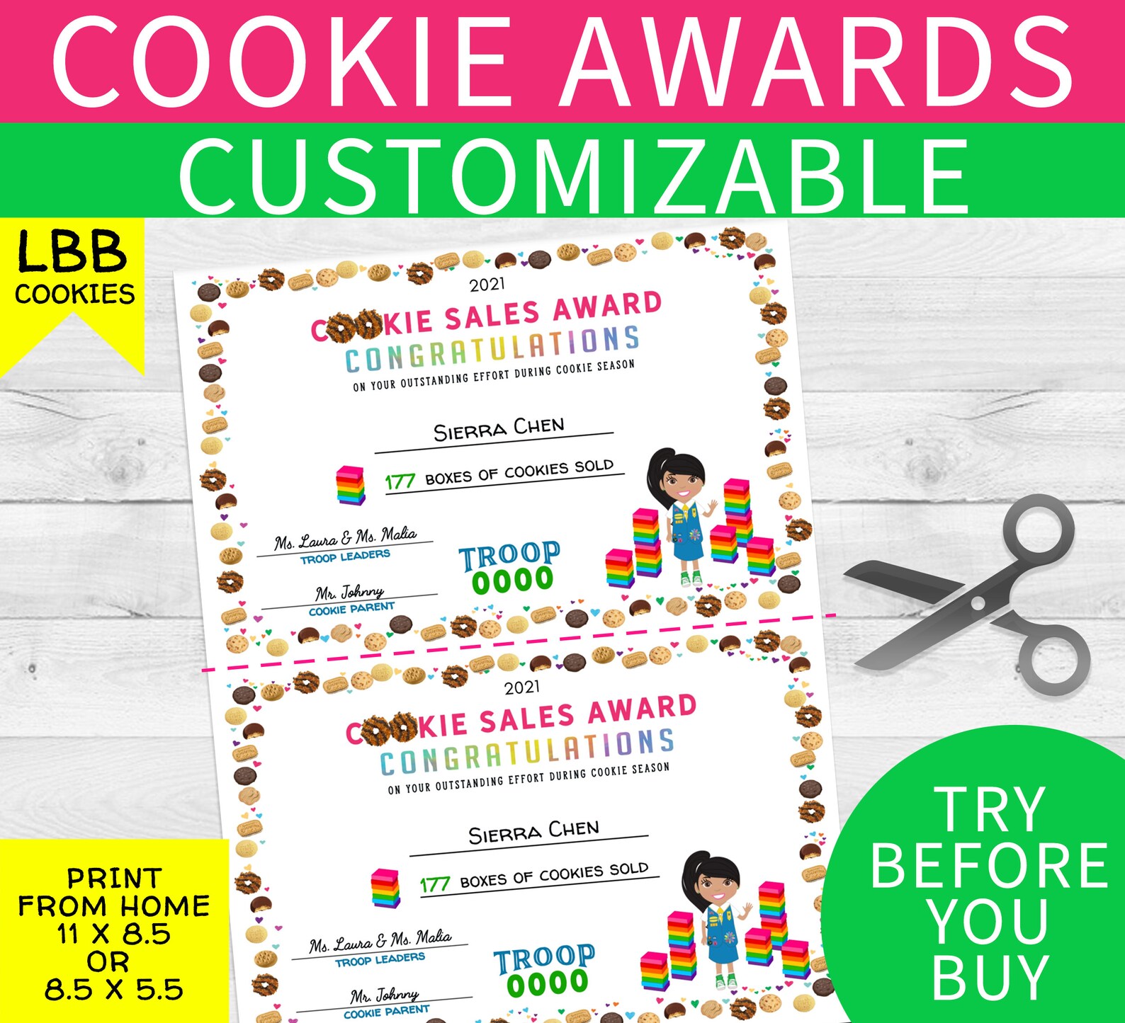 Girl Scout Cookie Awards 11x8.5 and 8.5x5.5 Digital Download - Etsy