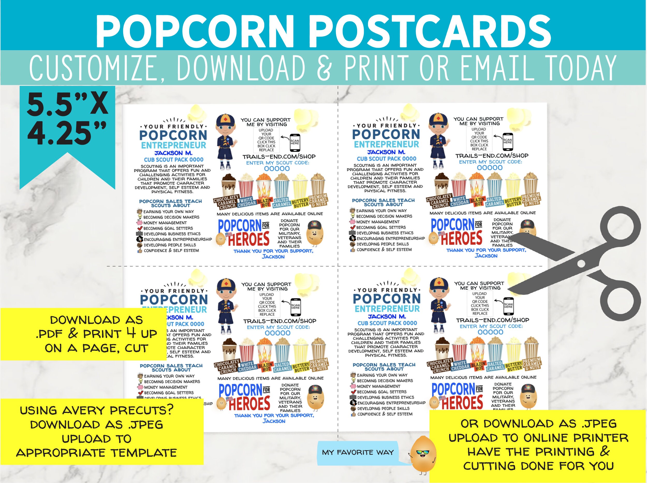 Cub Scout Popcorn Postcards 12 PACK Edit & Print From Home - Etsy
