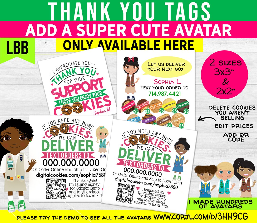 Girl Scout Cookie THANK You Tags (new LBB), Add Your QR Code, Several ...