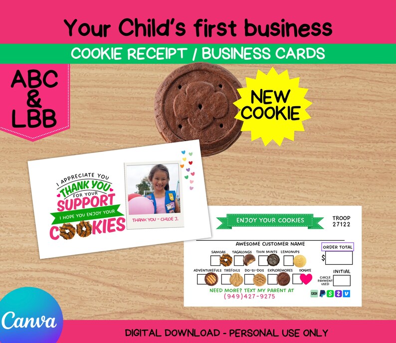Scout Cookie Thank You, Receipts / Business Cards: Printable, (digital ...
