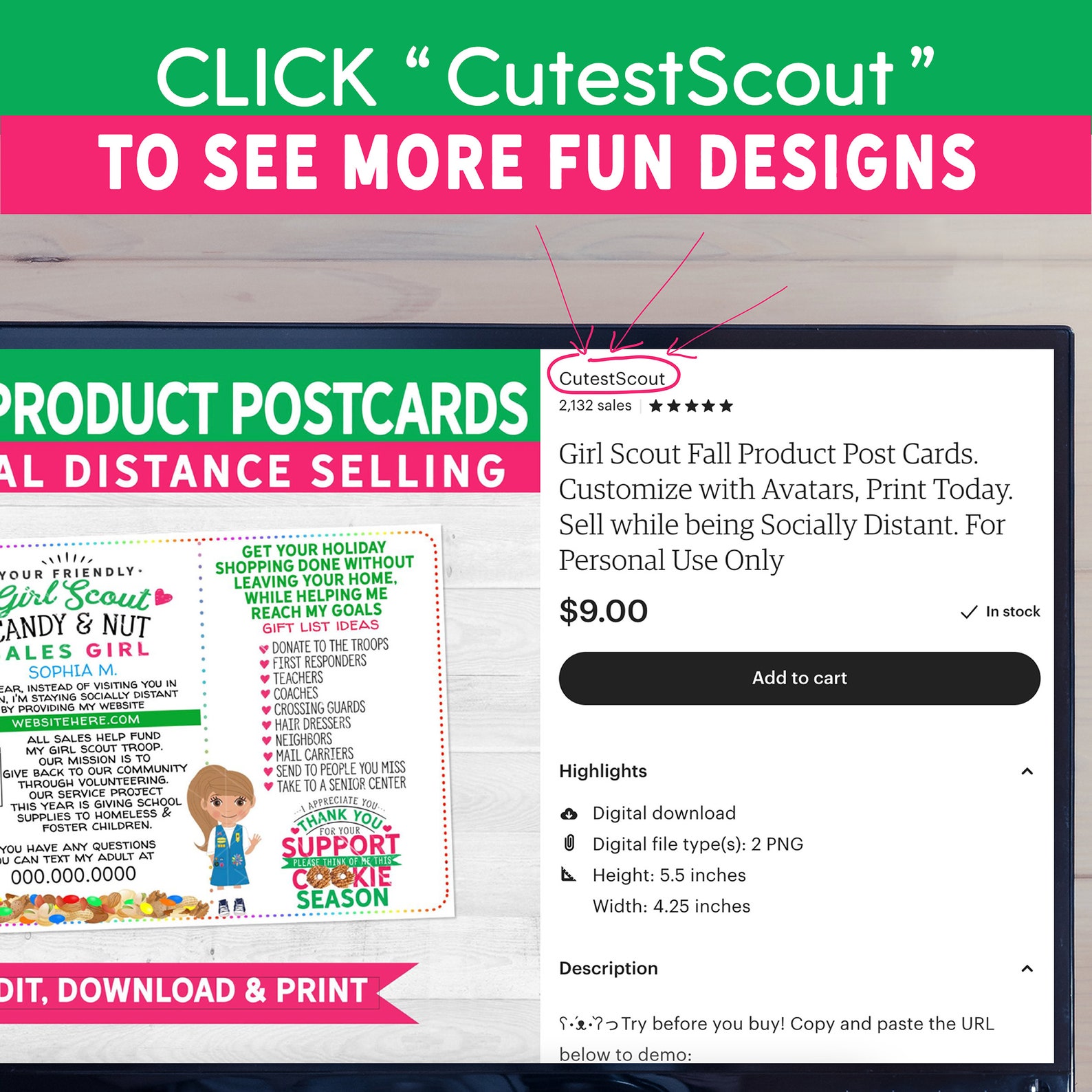 Girl Scout ABC Cookie Post Cards With Avatars DIGITAL - Etsy
