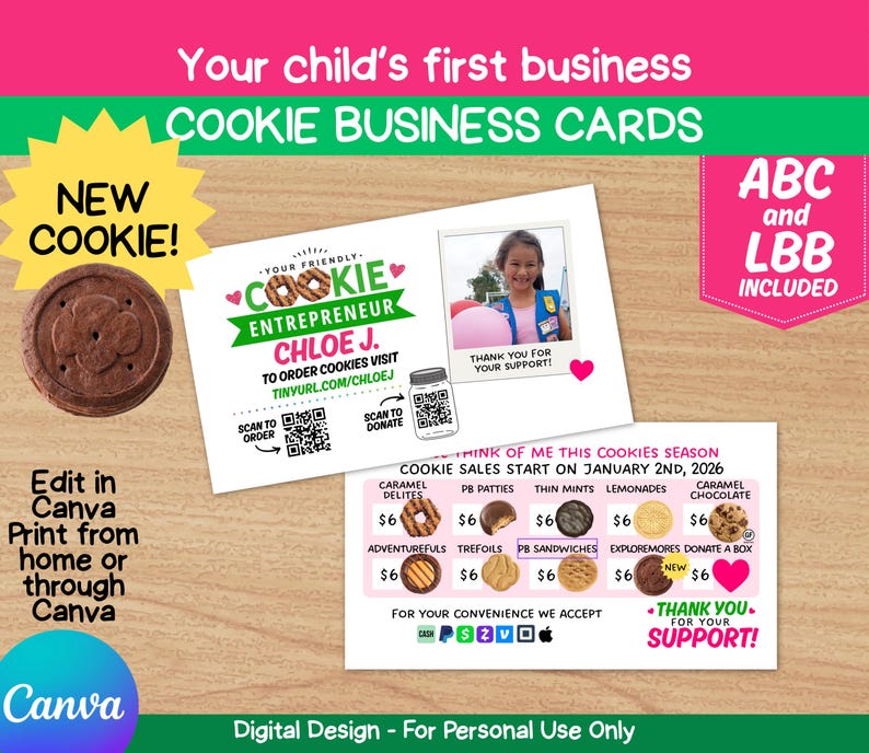 Girl Scout Cookie Business Cards: ABC Troop, DIY Printable (digital ...
