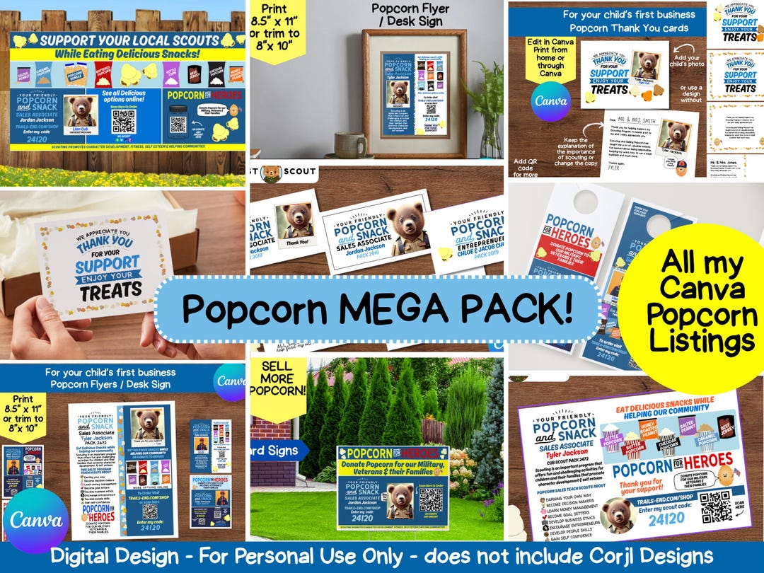 Popcorn MEGA PACK Template: Edit in Canva, Add Photo & QR Code (digital ...