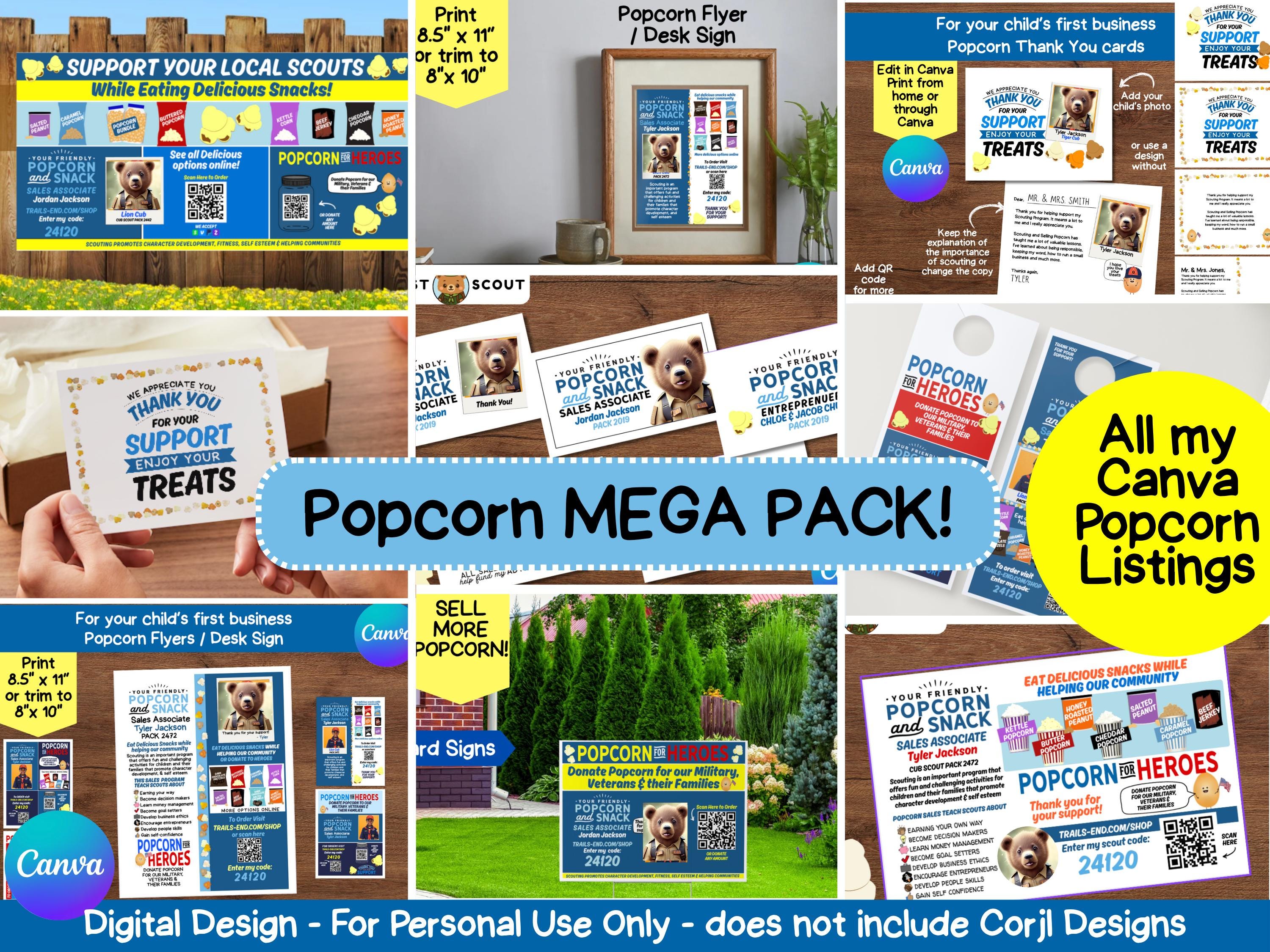 Popcorn MEGA PACK Template: Edit in Canva, Add Photo & QR Code (digital ...