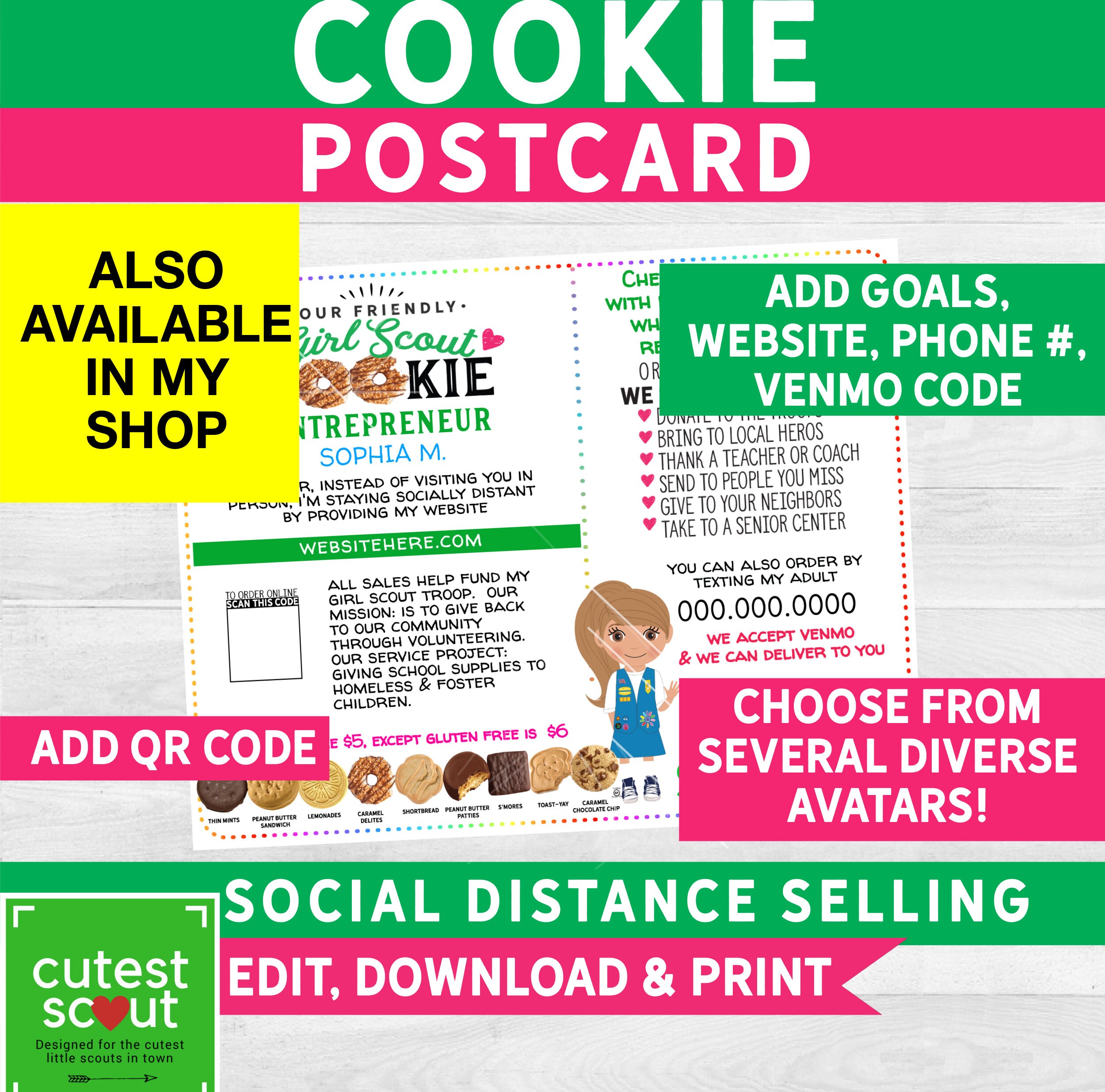 Girl Scout Cookie THANK You Cards ABC Add QR Code Numerous | Etsy