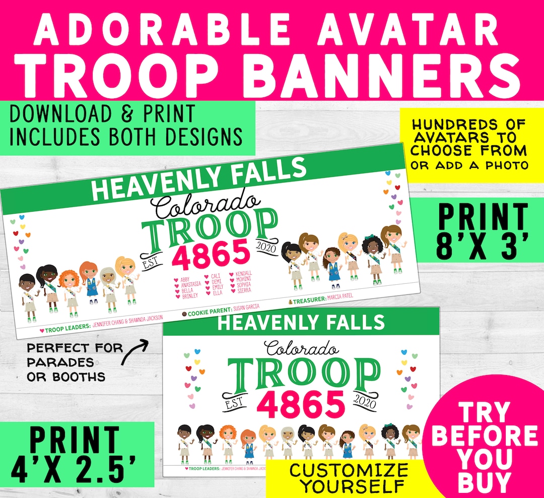 Girl Scout TROOP CUSTOM Banner, 2 Sizes Included. Parade Banner and ...