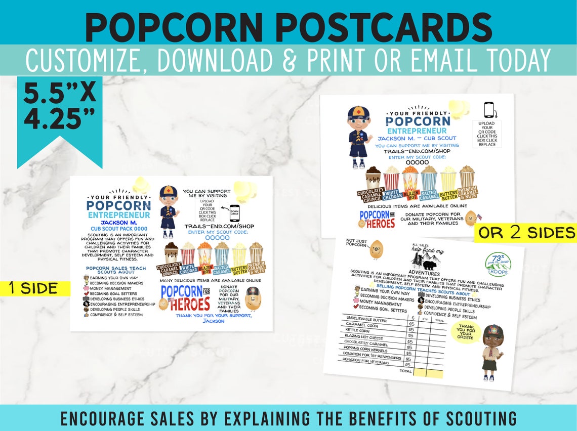 Cub Scout Popcorn Postcards 12 PACK Edit & Print From Home - Etsy