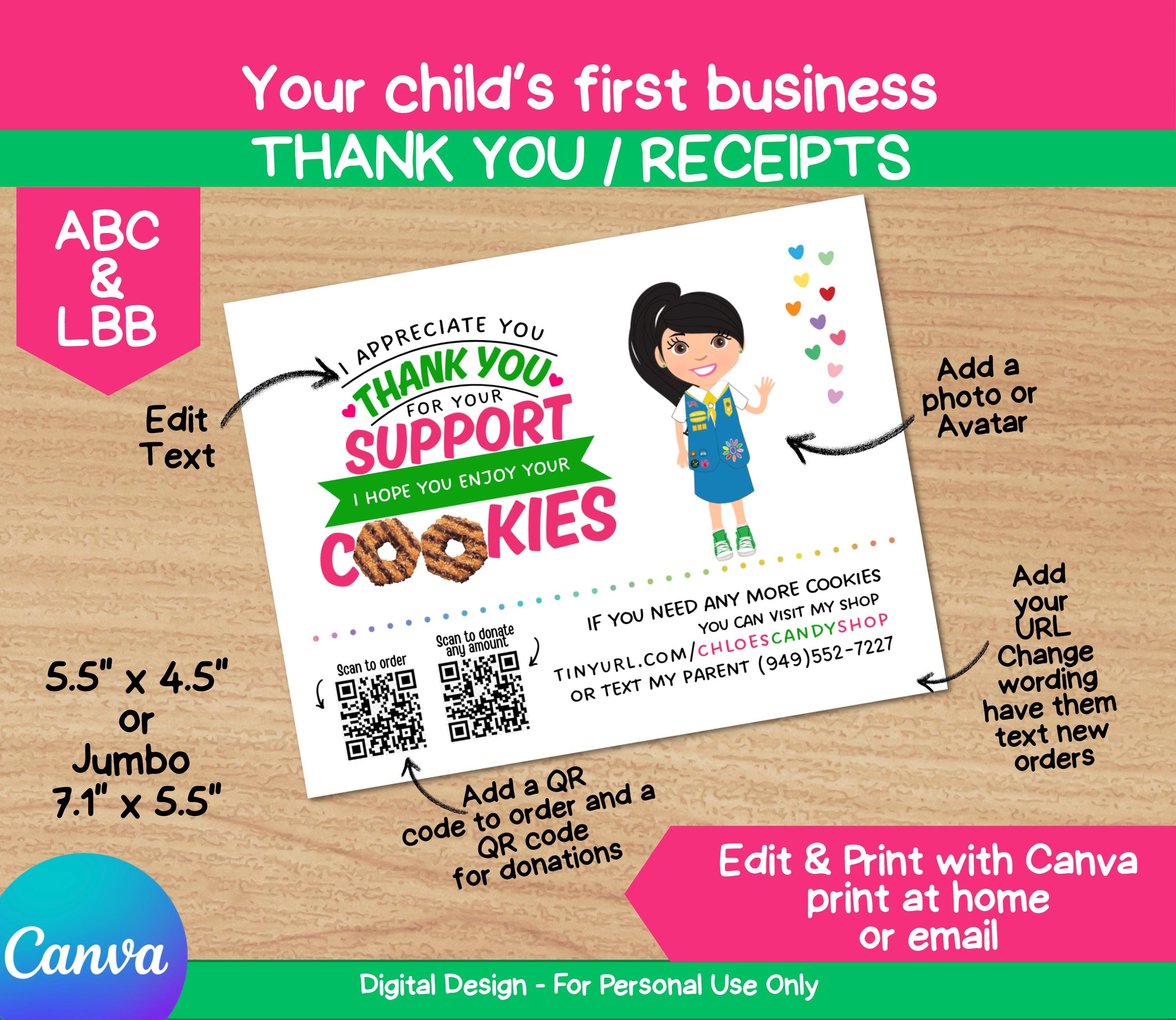 Scout Cookie Receipt / Thank You Card Template Postcard, ABC and LBB - Etsy