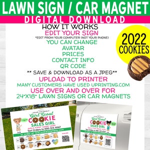 Girl Scout Cookie Lawn Sign / Car Magnet, Printable LBB 24x18 Add QR ...