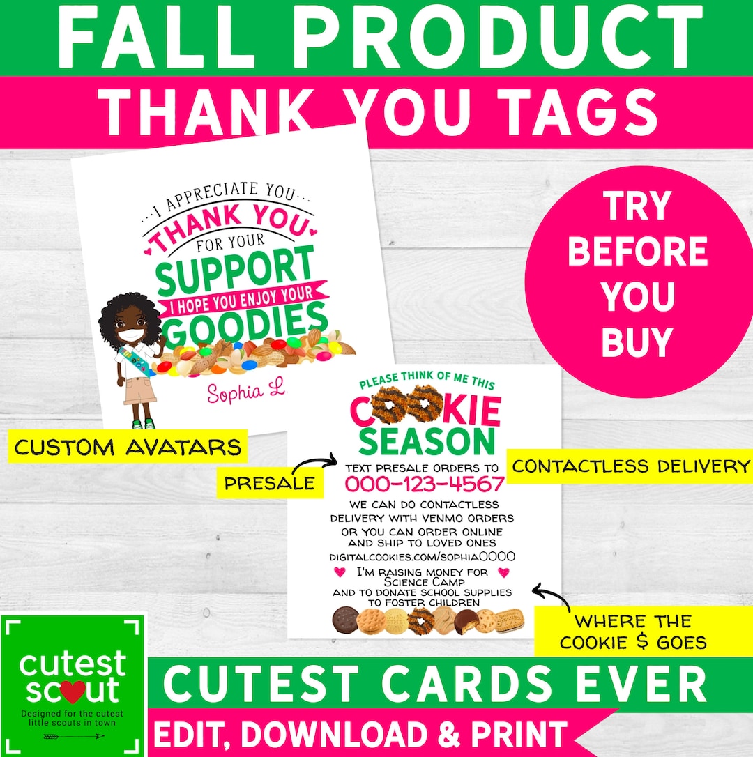 Girl Scout Fall Product 3" LBB Thank You Tags. Cutest Ever. DIY ...
