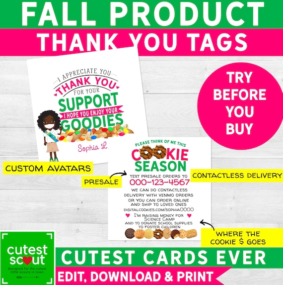 Girl Scout Fall Product 3 ABC Thank You Tags. DIY | Etsy