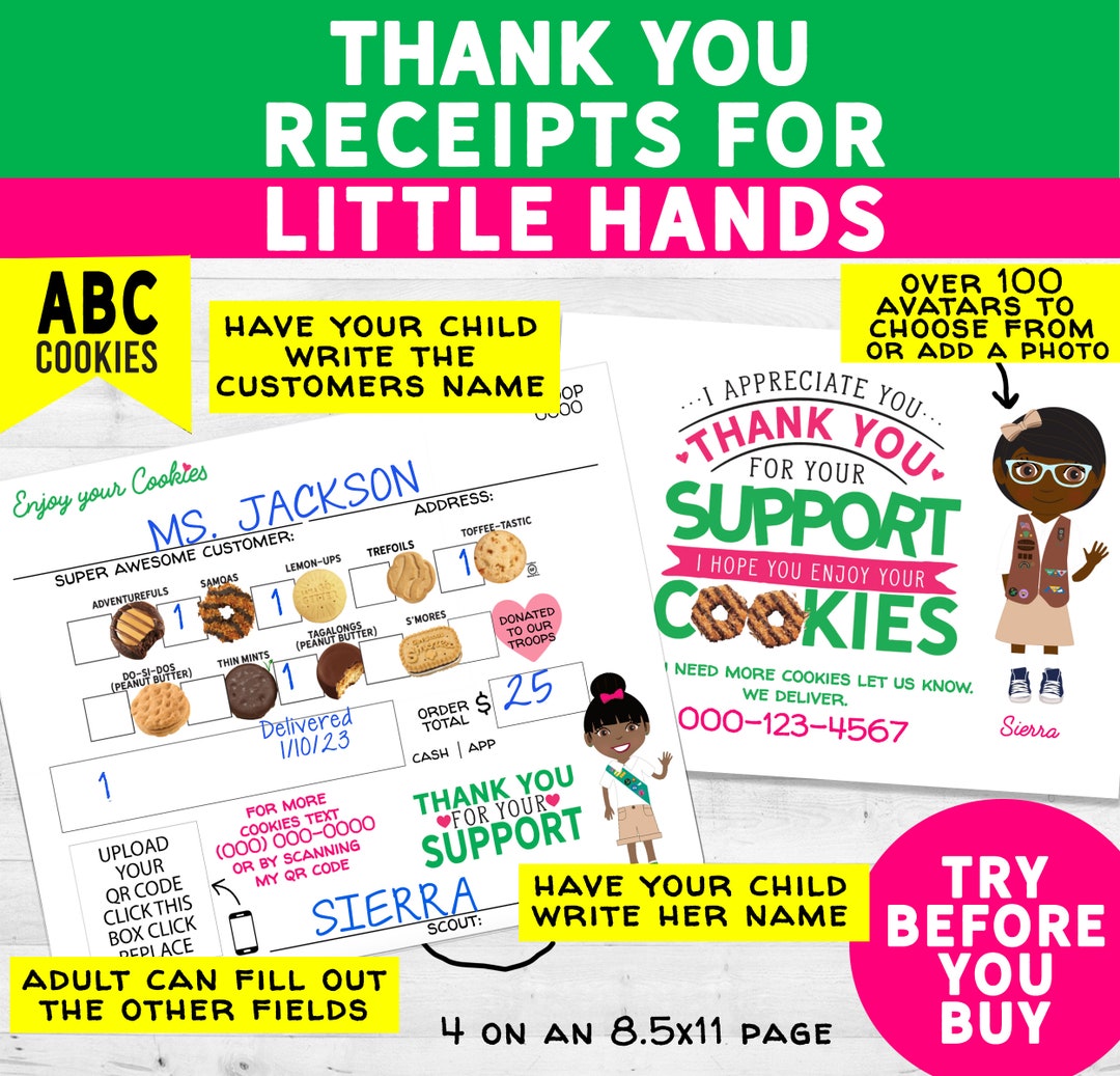 2024 Girl Scout Cookie Receipt / Thank You DIY Printable, Add Adorable ...