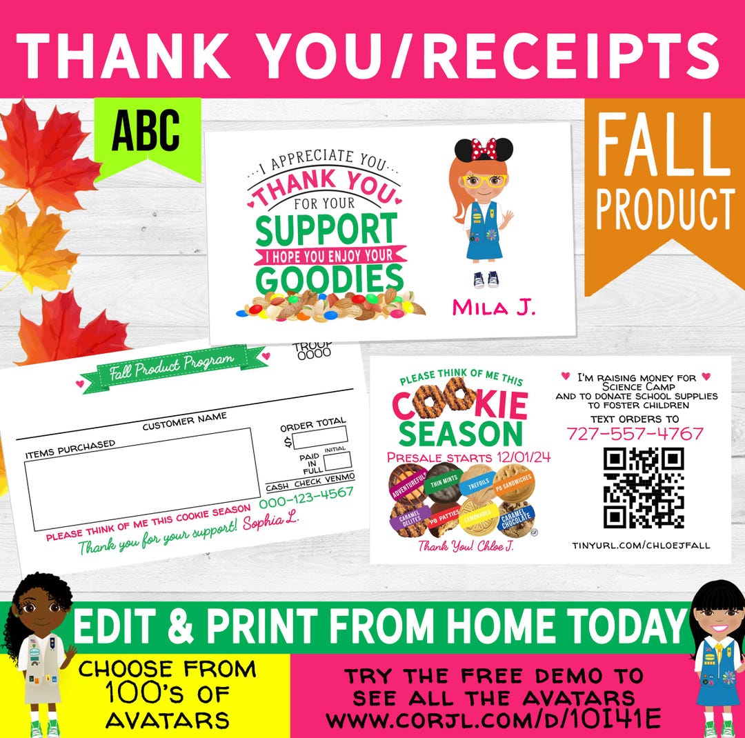 Girl Scout Fall Product Thank You Cards / Receipts Business Card Size ...