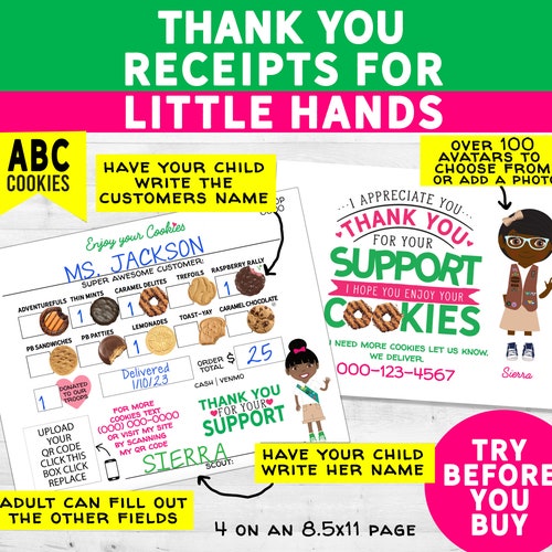 Girl Scout Cookie Thank You Card Receipt Editable Canva Etsy
