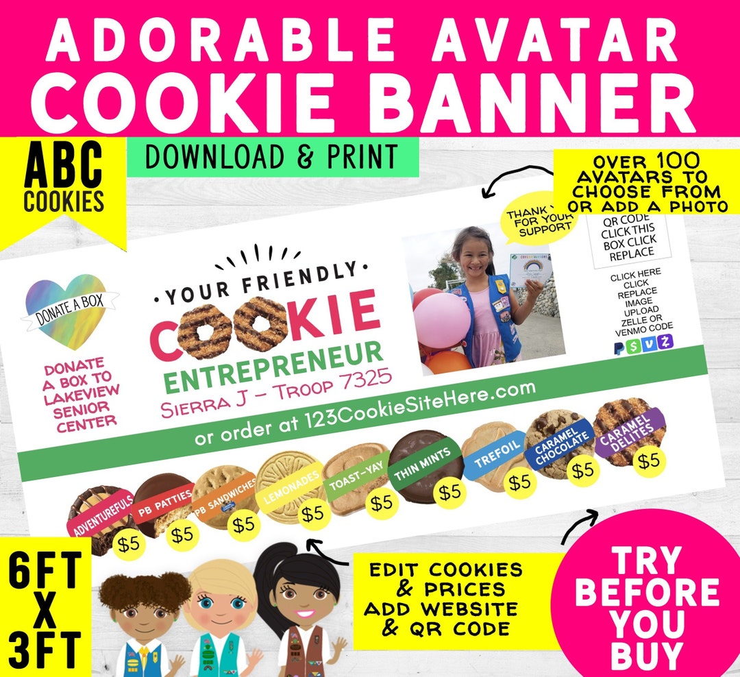 2024 Girl Scout Cookie BANNER digital Download 6'x3' Add QR Code ...