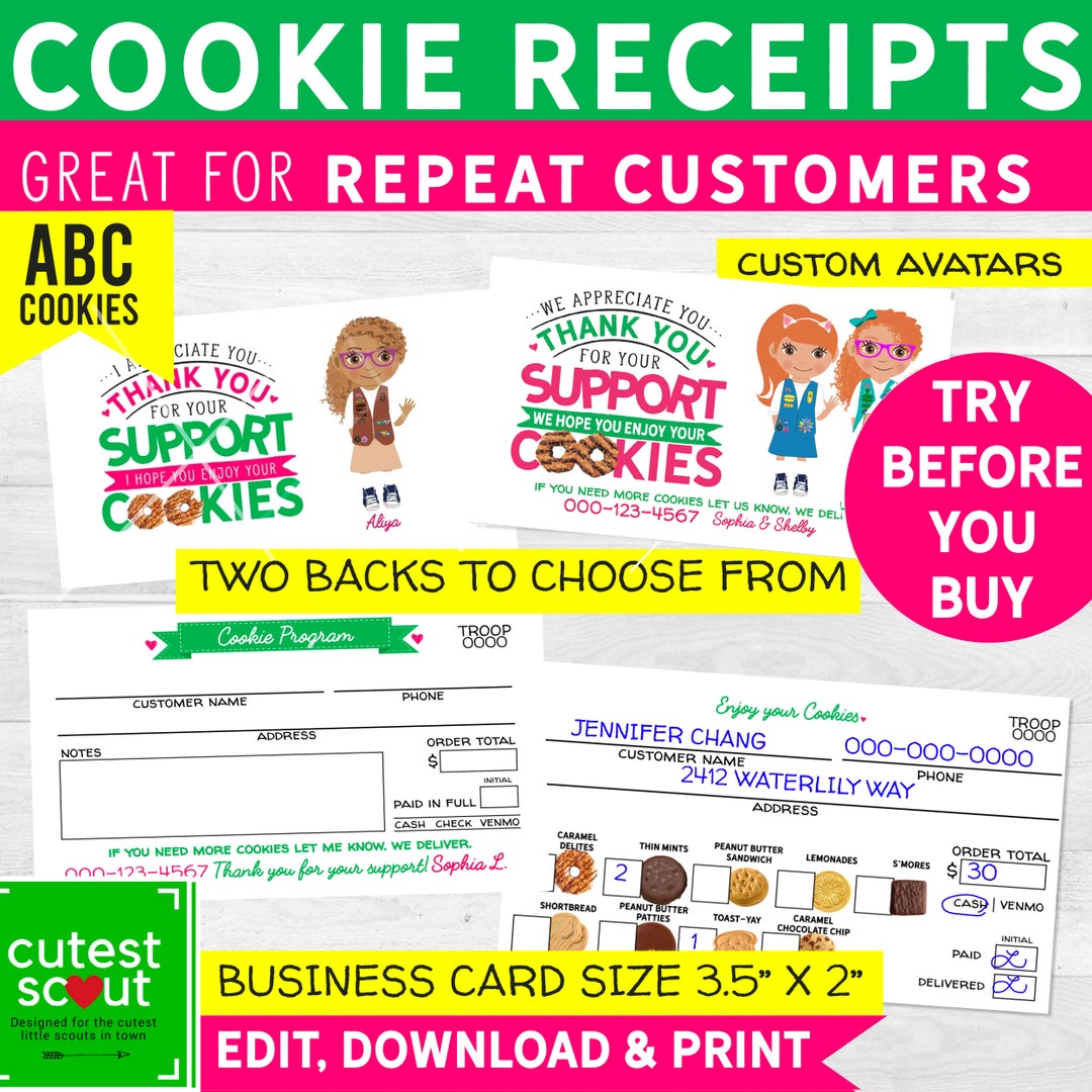 Girl Scout Cookie Receipt / Thank You ABC Business Card Size. DIY ...