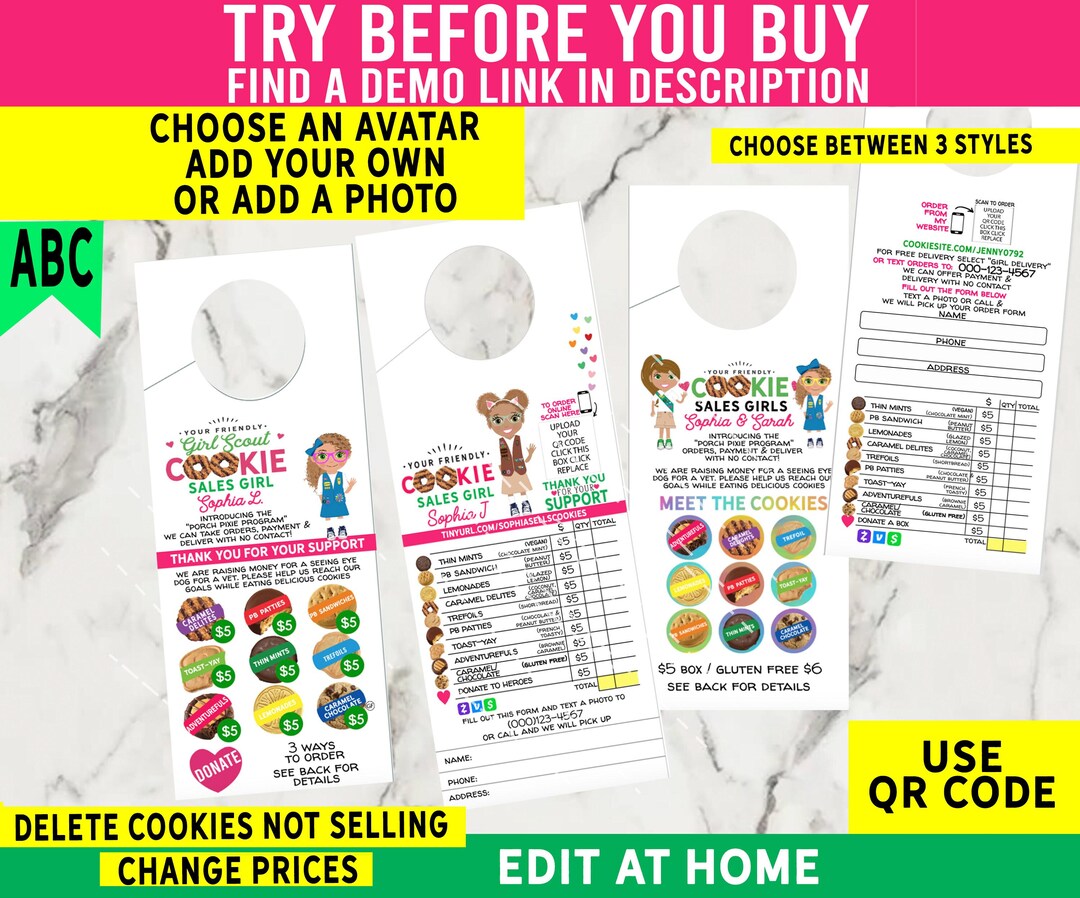Girl Scout ABC Cookie Door Hangers DIY Printable. Sell All Your Cookies ...