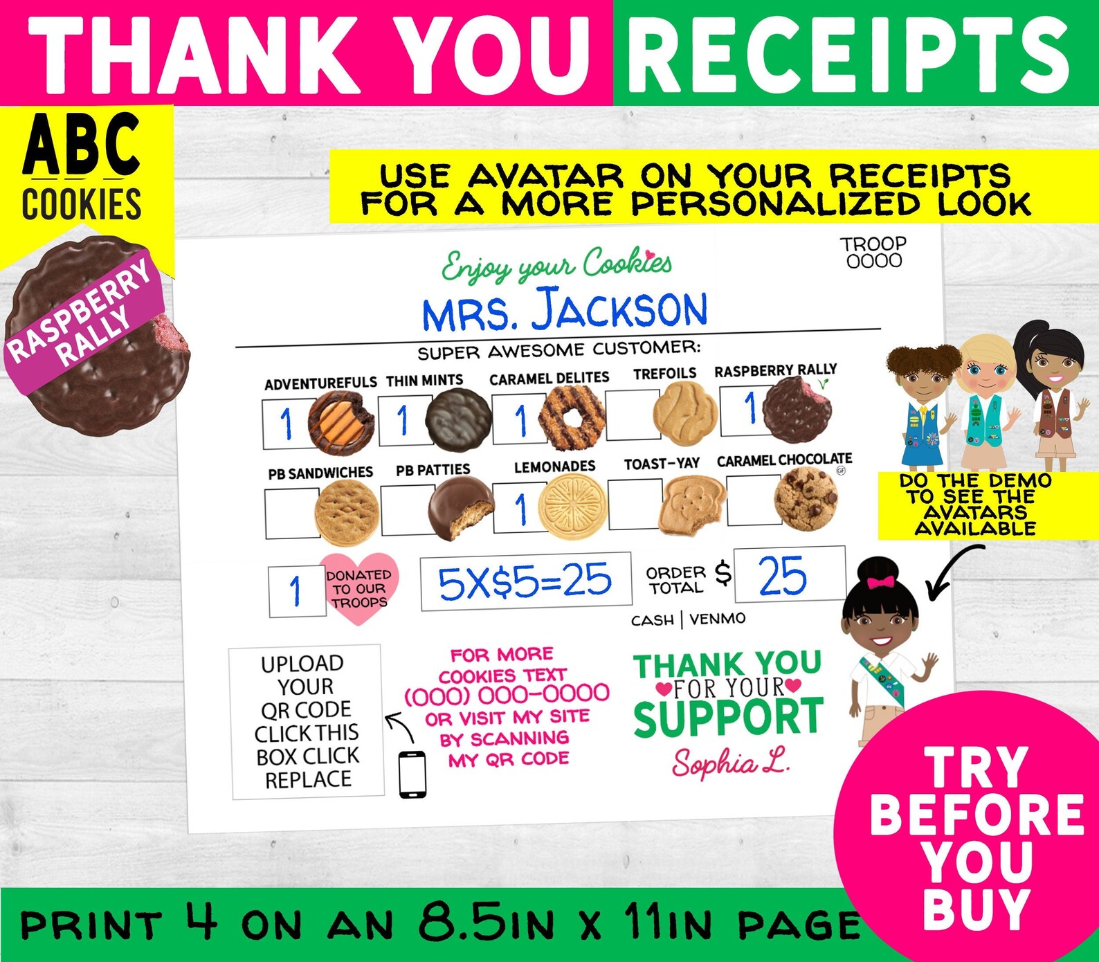 2023 Girl Scout Cookie Receipt Thank You Diy Printable Add Etsy