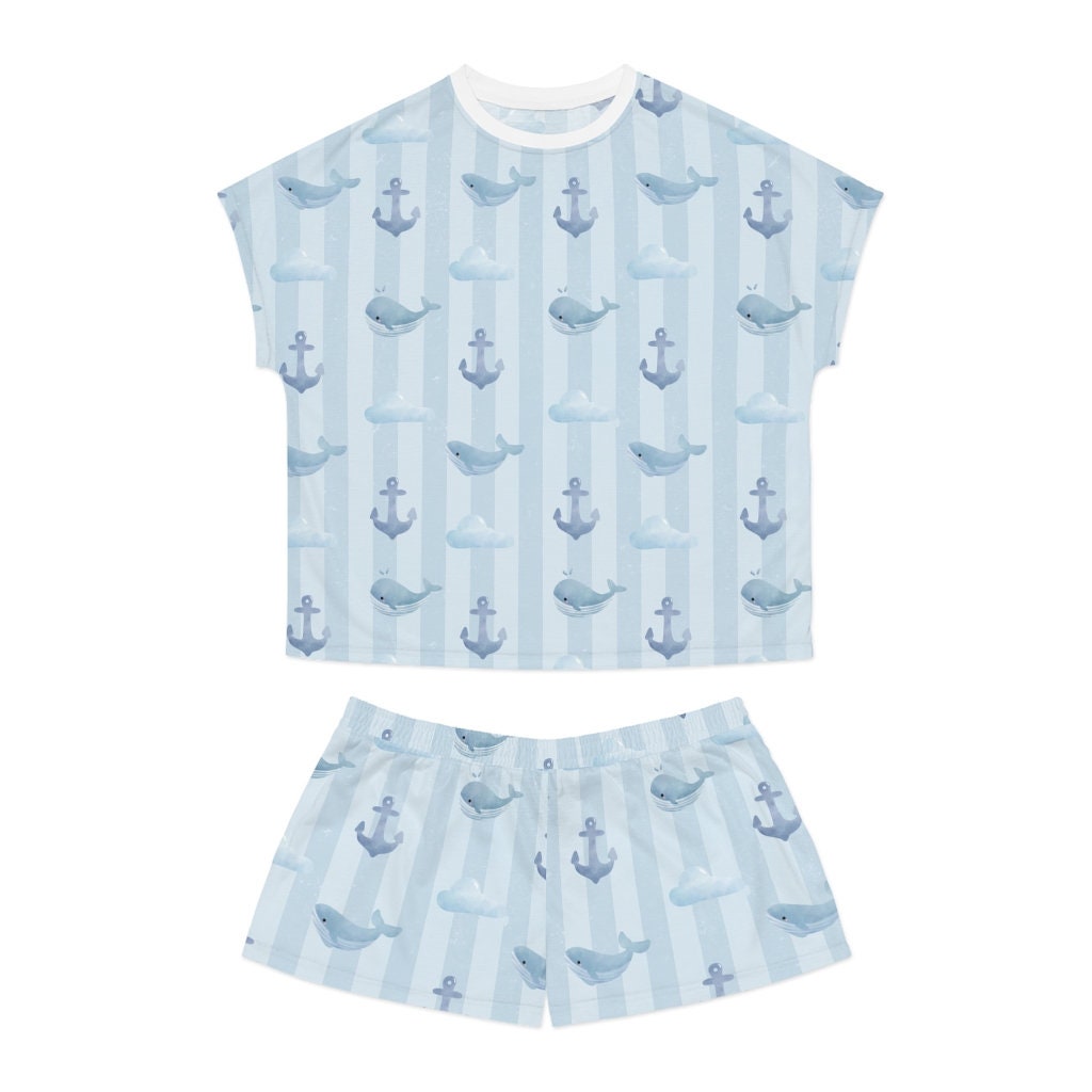 Nautical Pajamas, Cute Whale Pajamas, Women's Beachy Pajamas, Two Piece ...