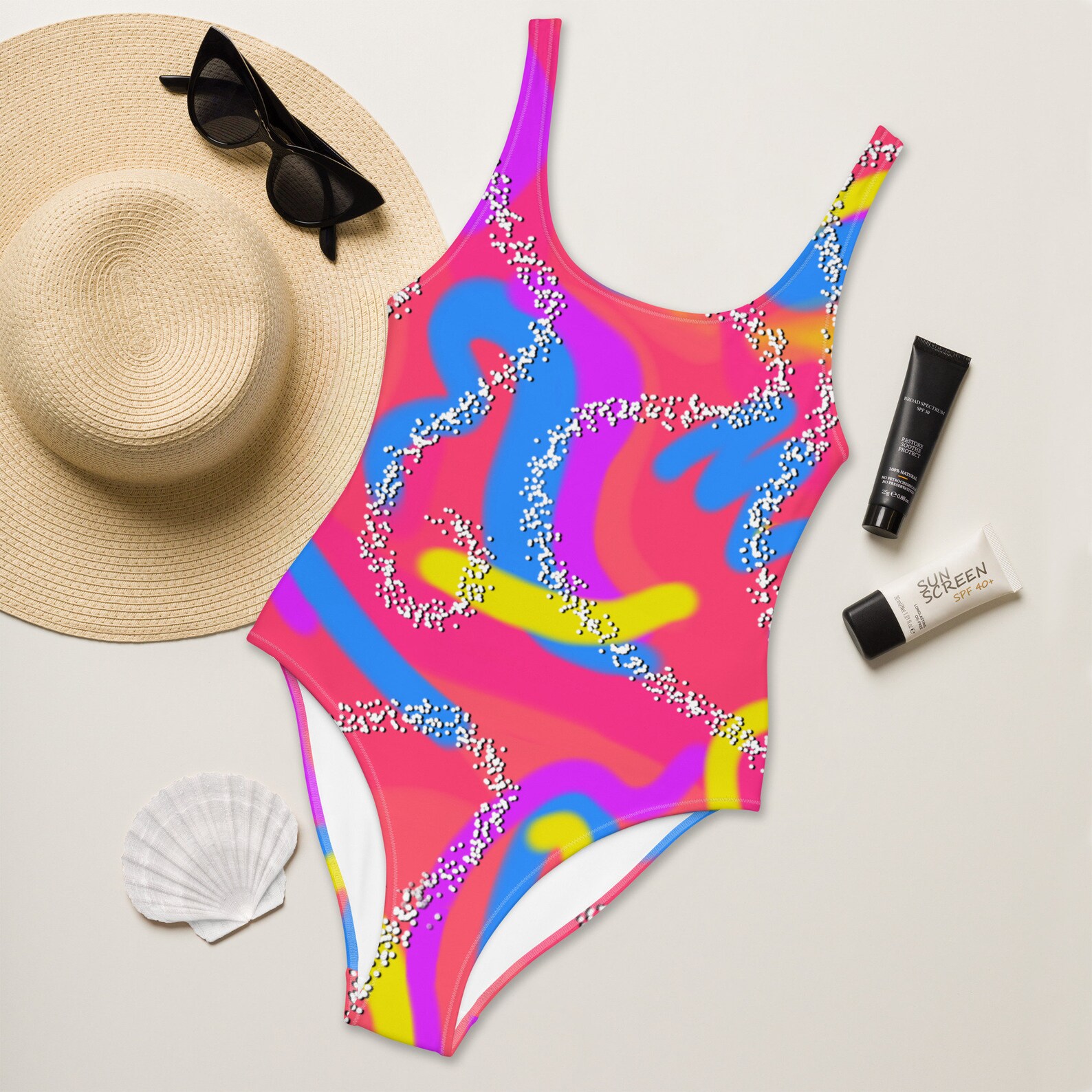 One-piece 80s Malibu Swimsuit Neon Roller Skating Bathing - Etsy